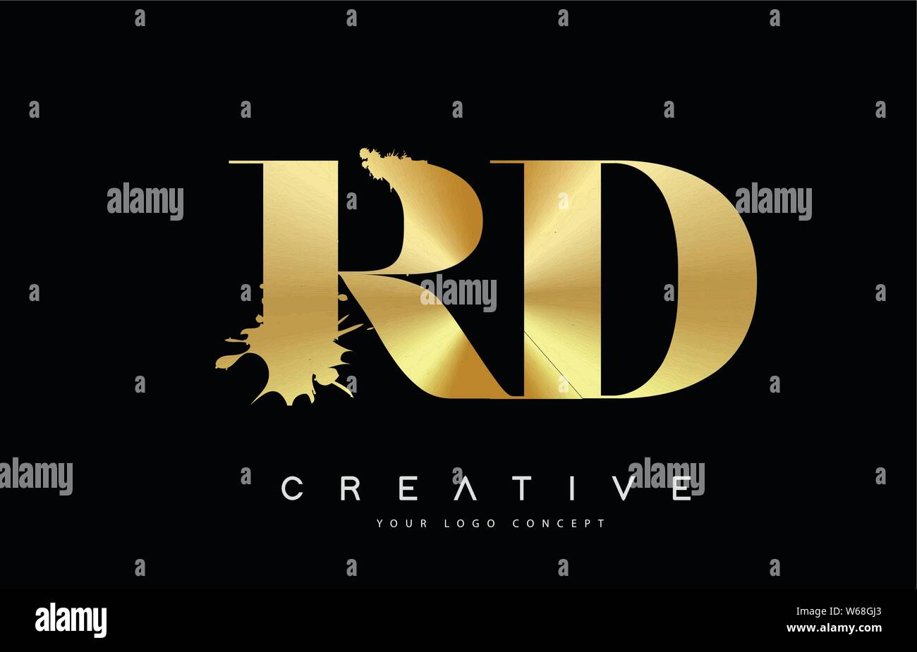 RD R D Letter Logo with Gold Melted Metal Splash Vector Design ...