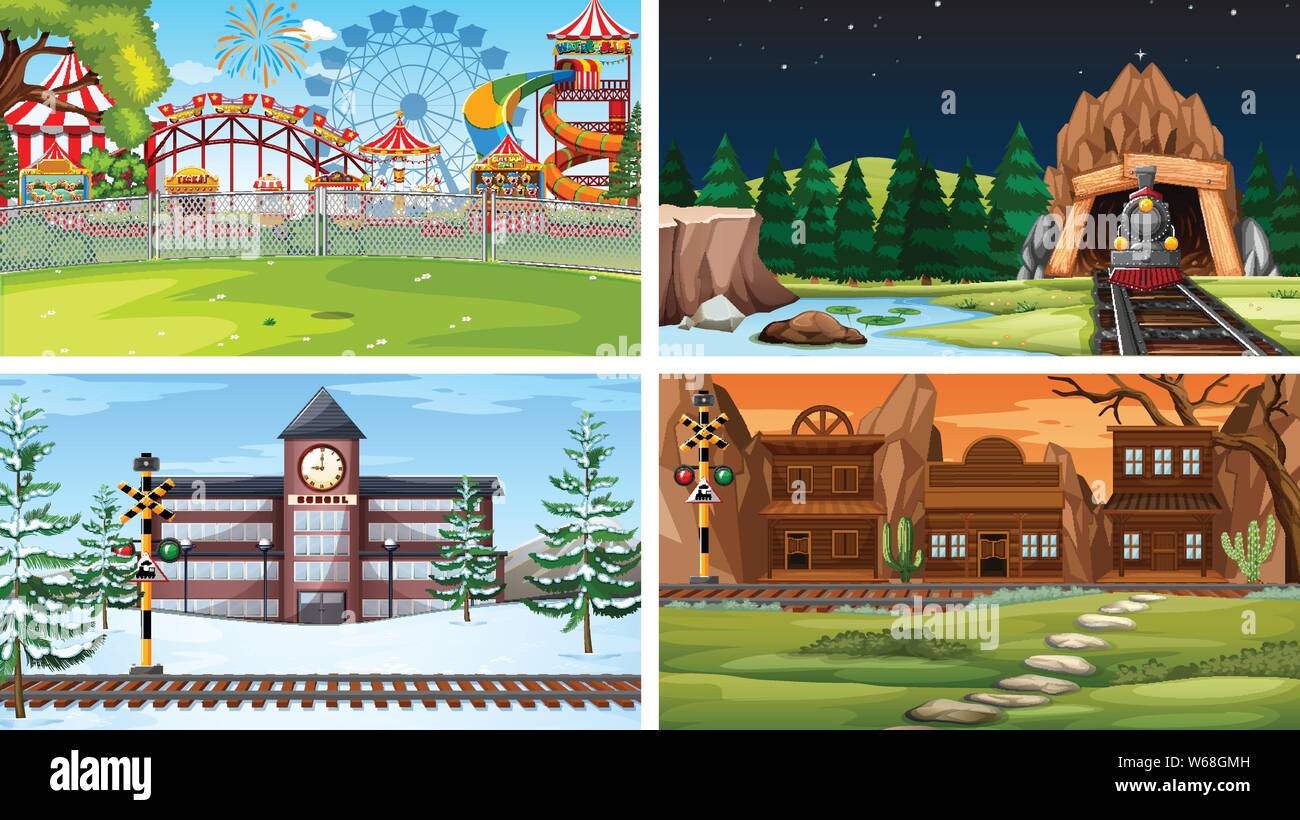 Set of scenes in nature setting illustration Stock Vector Image & Art ...