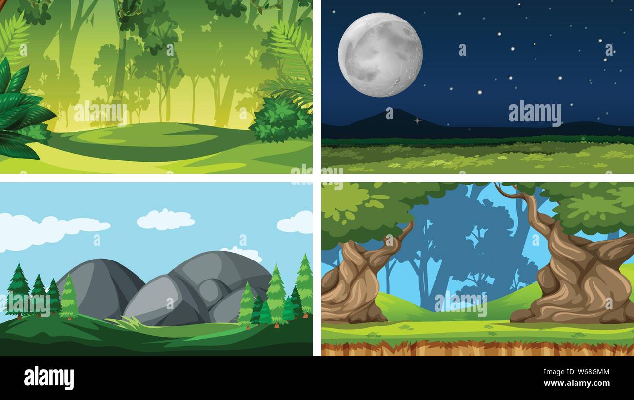 Set of scenes in nature setting illustration Stock Vector Image & Art ...