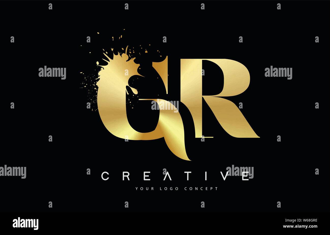 GR G R Letter Logo with Gold Melted Metal Splash Vector Design ...