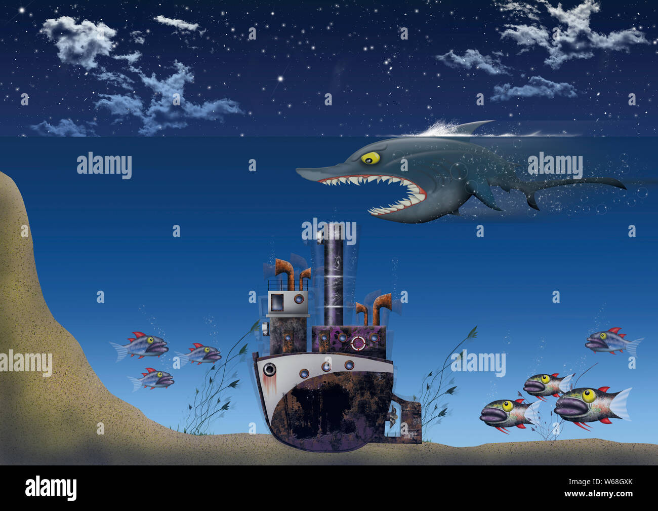 All at Sea. Showing “Steam Puffers” on the High Seas in various ...