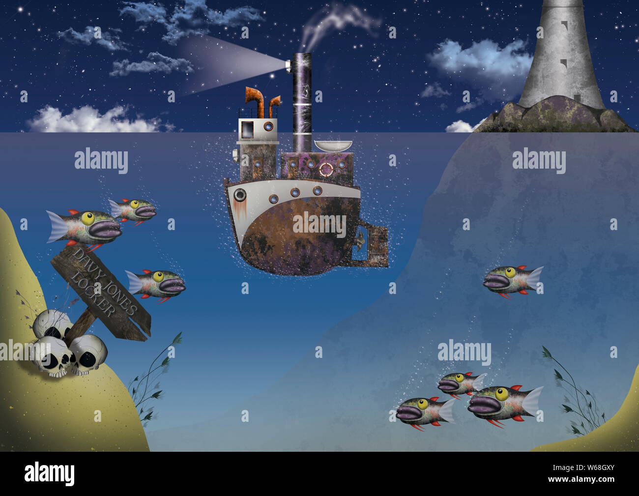 All at Sea. Showing “Steam Puffers” on the High Seas in various ...