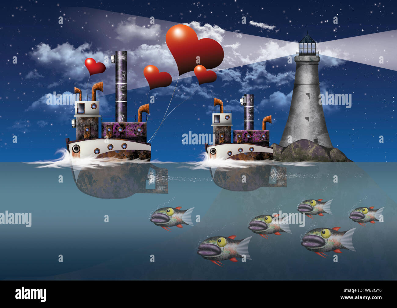 All at Sea. Showing “Steam Puffers” on the High Seas in various ...