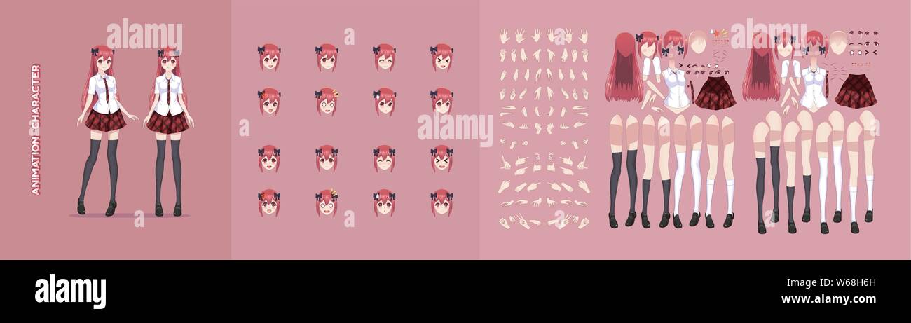 Anime manga girl cartoon characters for animation, motion design. The ...