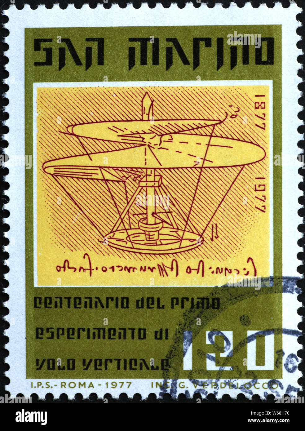 Flying machine invented by Leonardo on postage stamp Stock Photo - Alamy