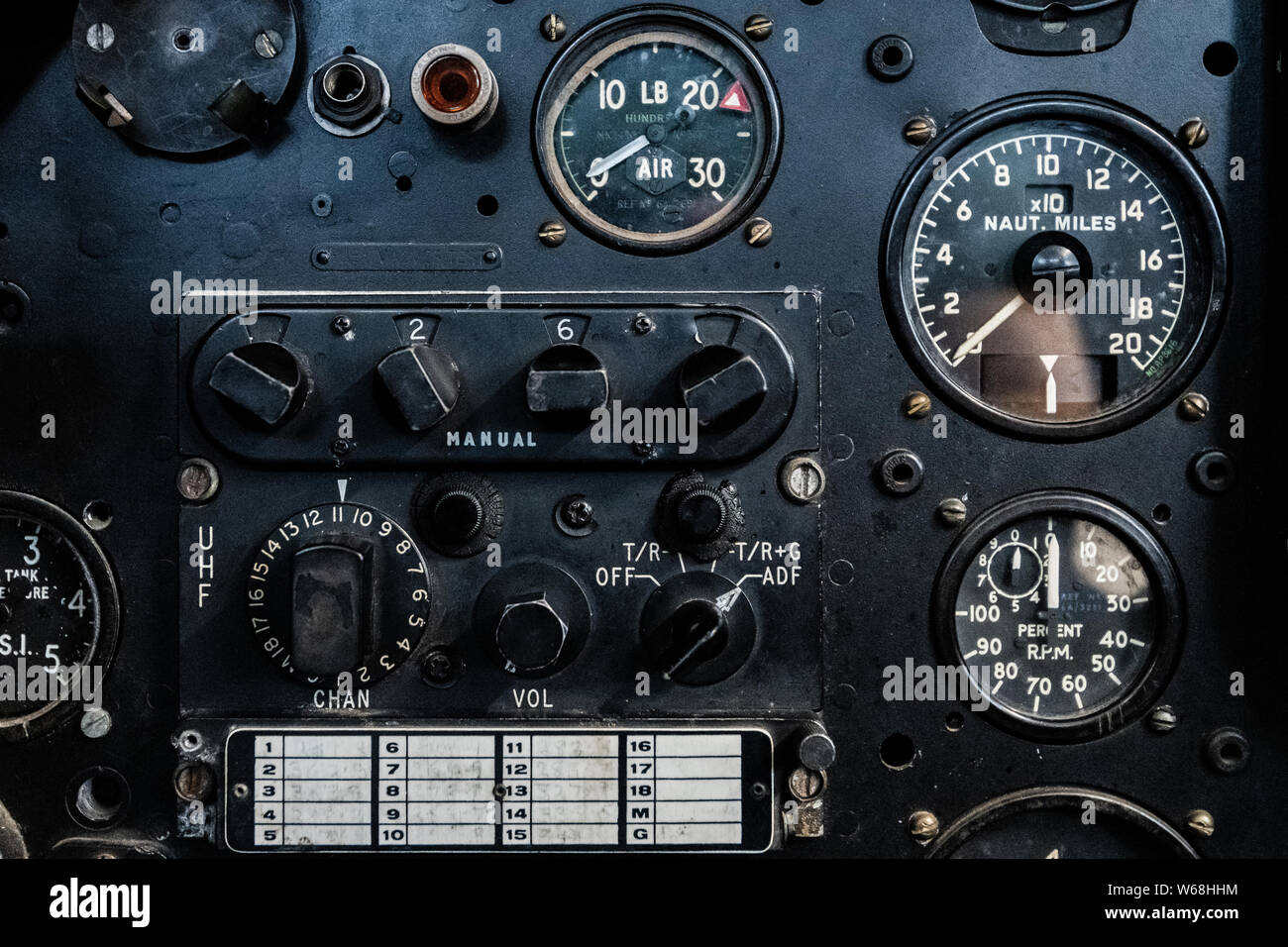 DONCASTER, UK - 28TH JULY 2019: Close up of a planes cockpit showing ...