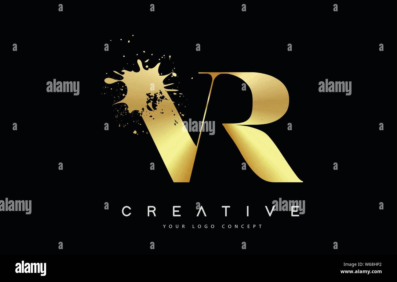 VR V R Letter Logo with Gold Melted Metal Splash Vector Design ...