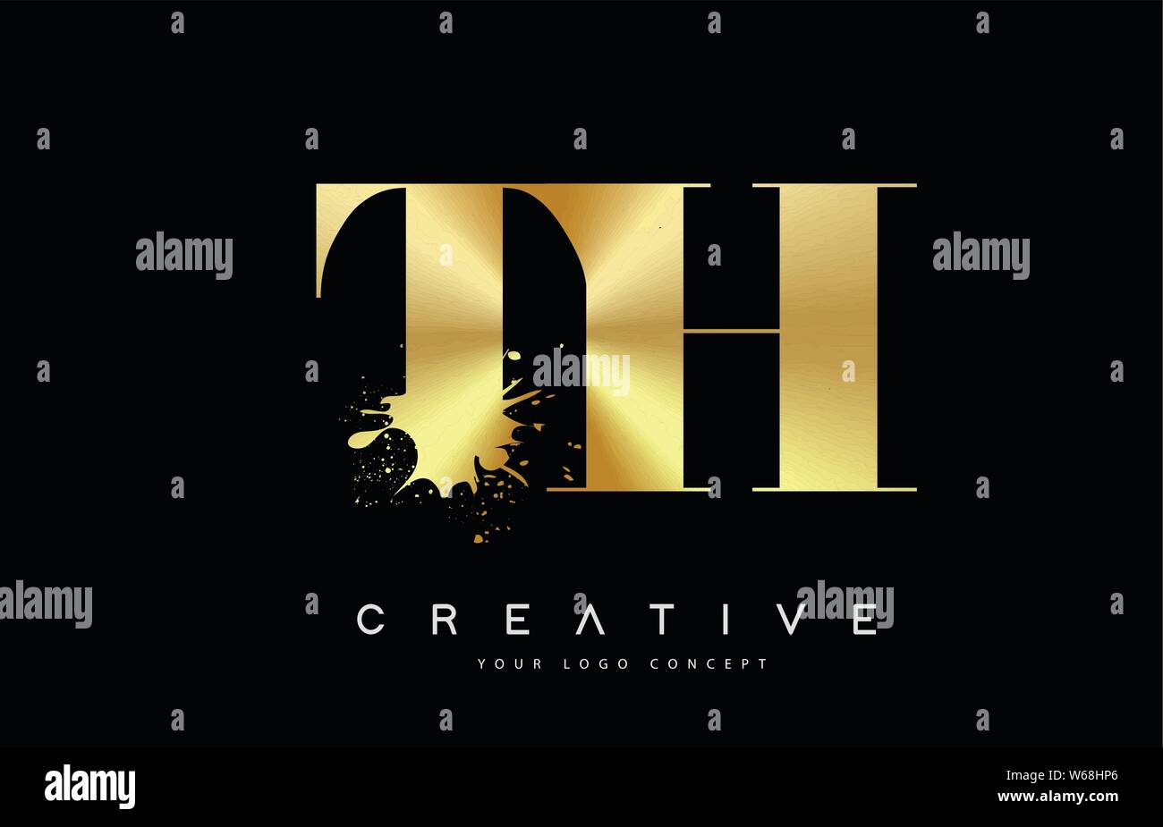 TH T H Letter Logo with Gold Melted Metal Splash Vector Design ...