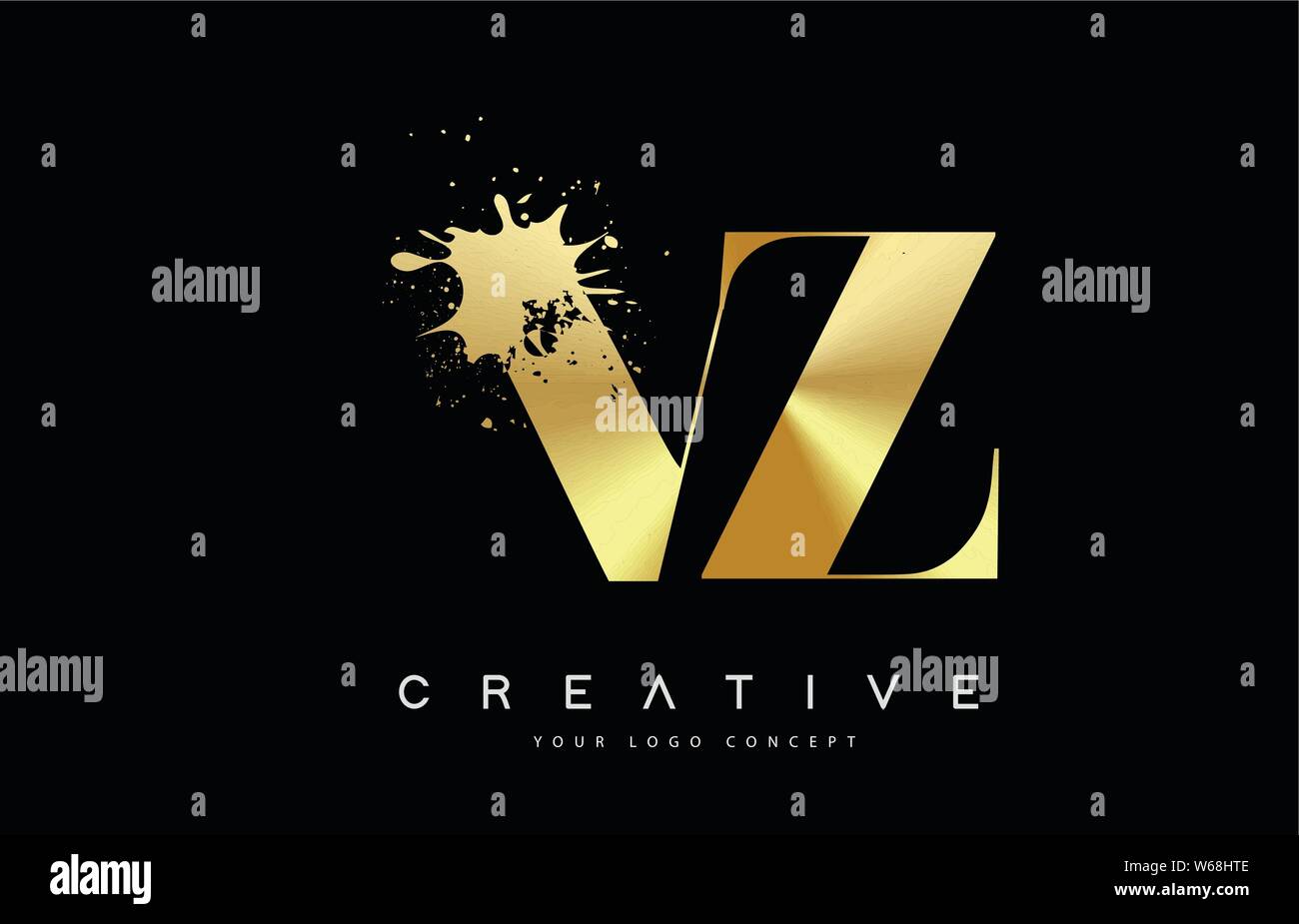 VZ V Z Letter Logo with Gold Melted Metal Splash Vector Design ...