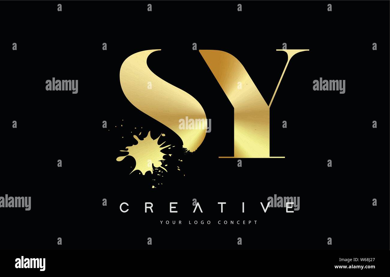 SY S Y Letter Logo with Gold Melted Metal Splash Vector Design ...
