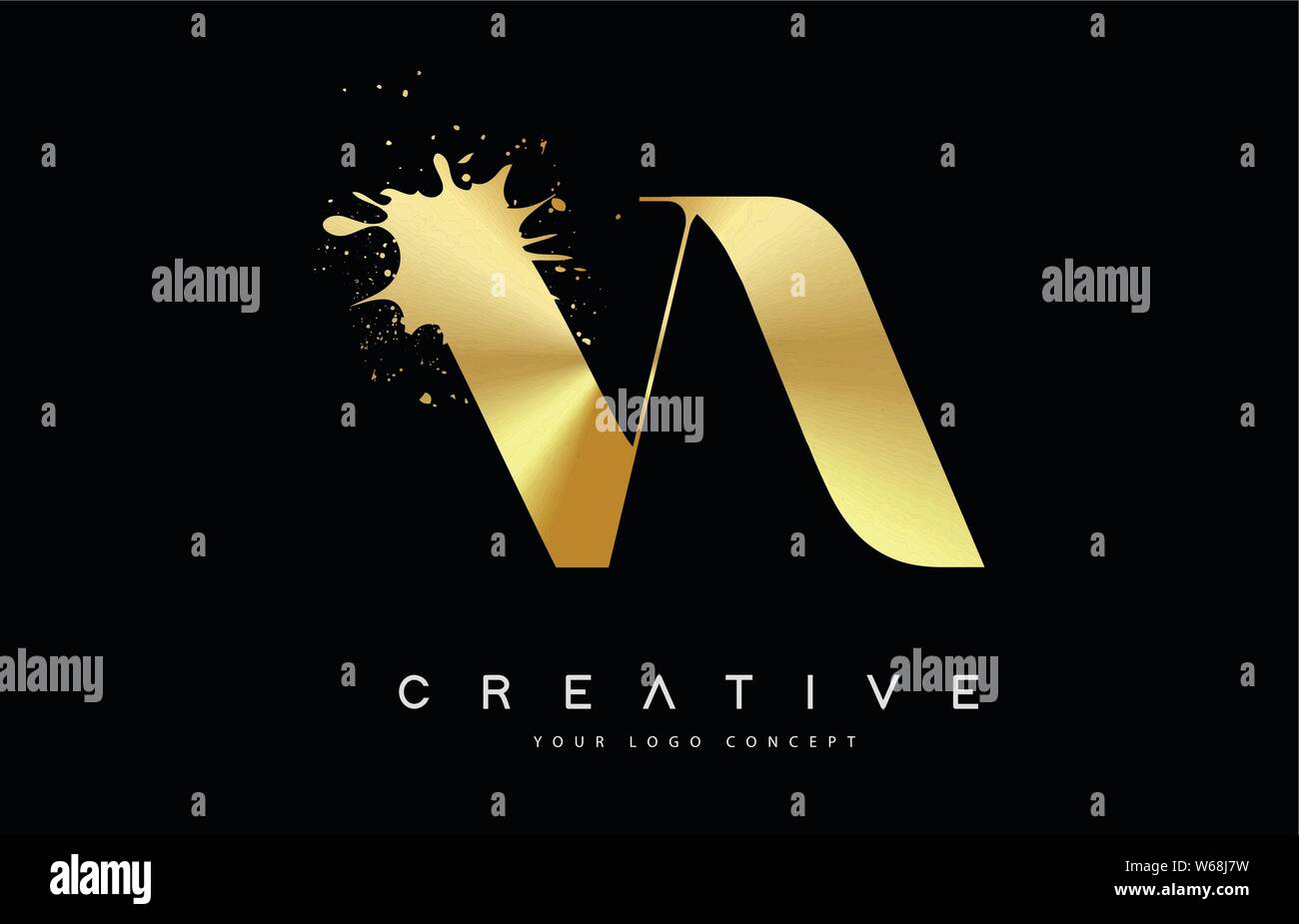 VA V A Letter Logo with Gold Melted Metal Splash Vector Design ...