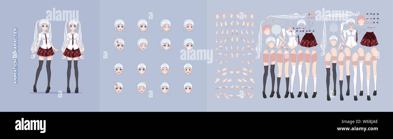 Anime manga girl cartoon characters for animation, motion design. The ...