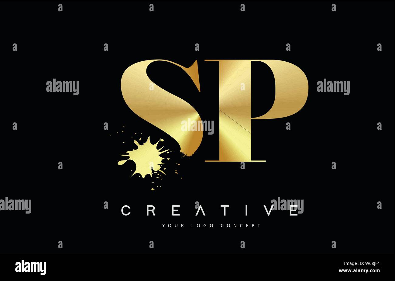SP S P Letter Logo with Gold Melted Metal Splash Vector Design ...