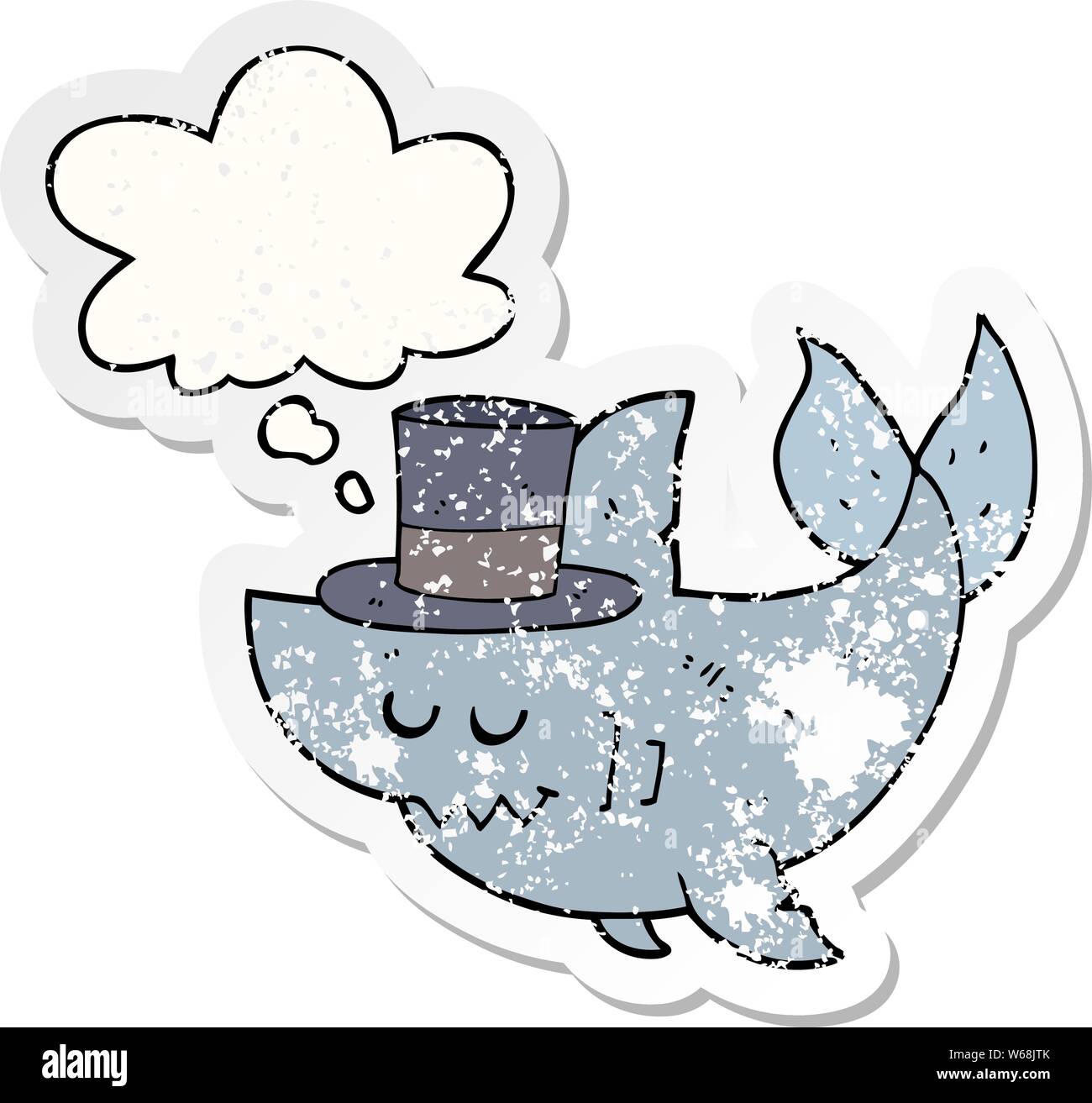 cartoon shark wearing top hat with thought bubble as a distressed worn ...