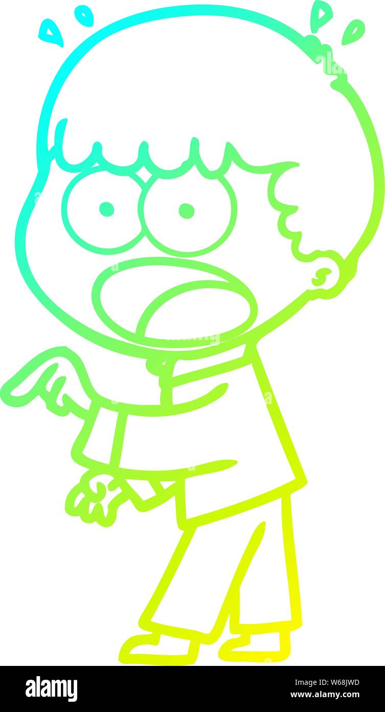 cold gradient line drawing of a cartoon shocked man pointing Stock ...