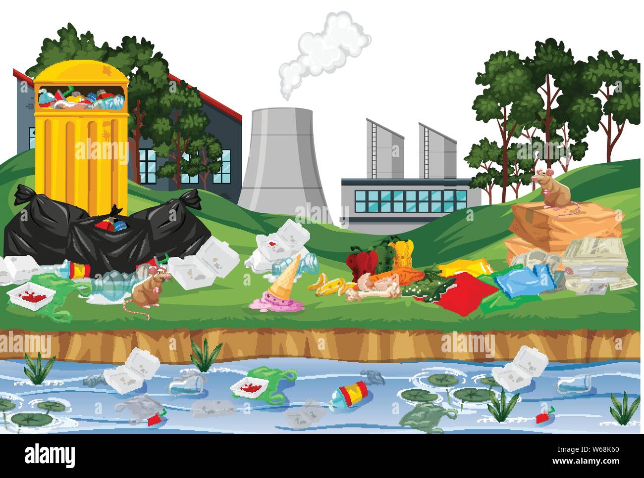 Rubbish in outdoor factory scene illustration Stock Vector Image & Art ...
