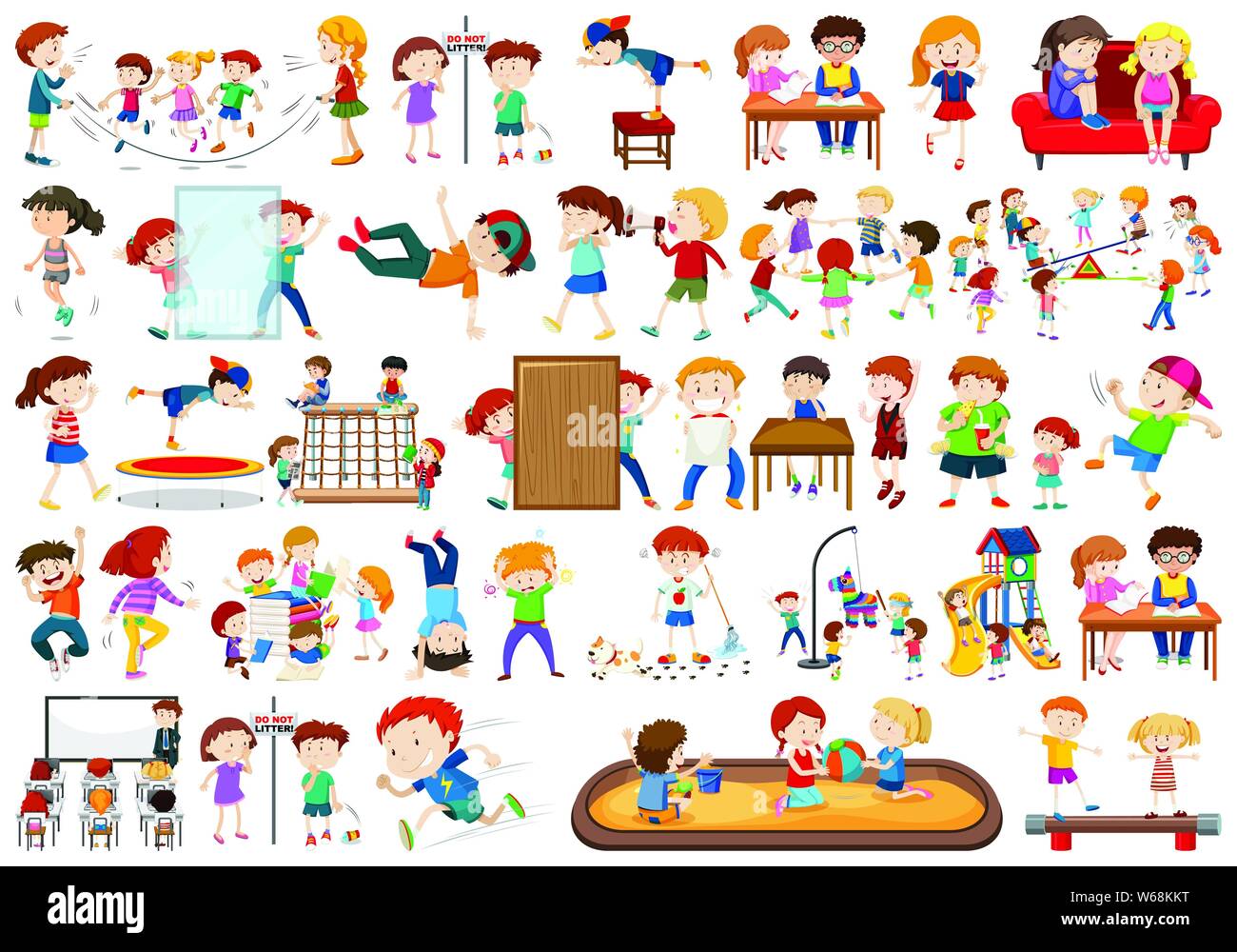 Boys, girls, children in educational fun activty theme illustration ...