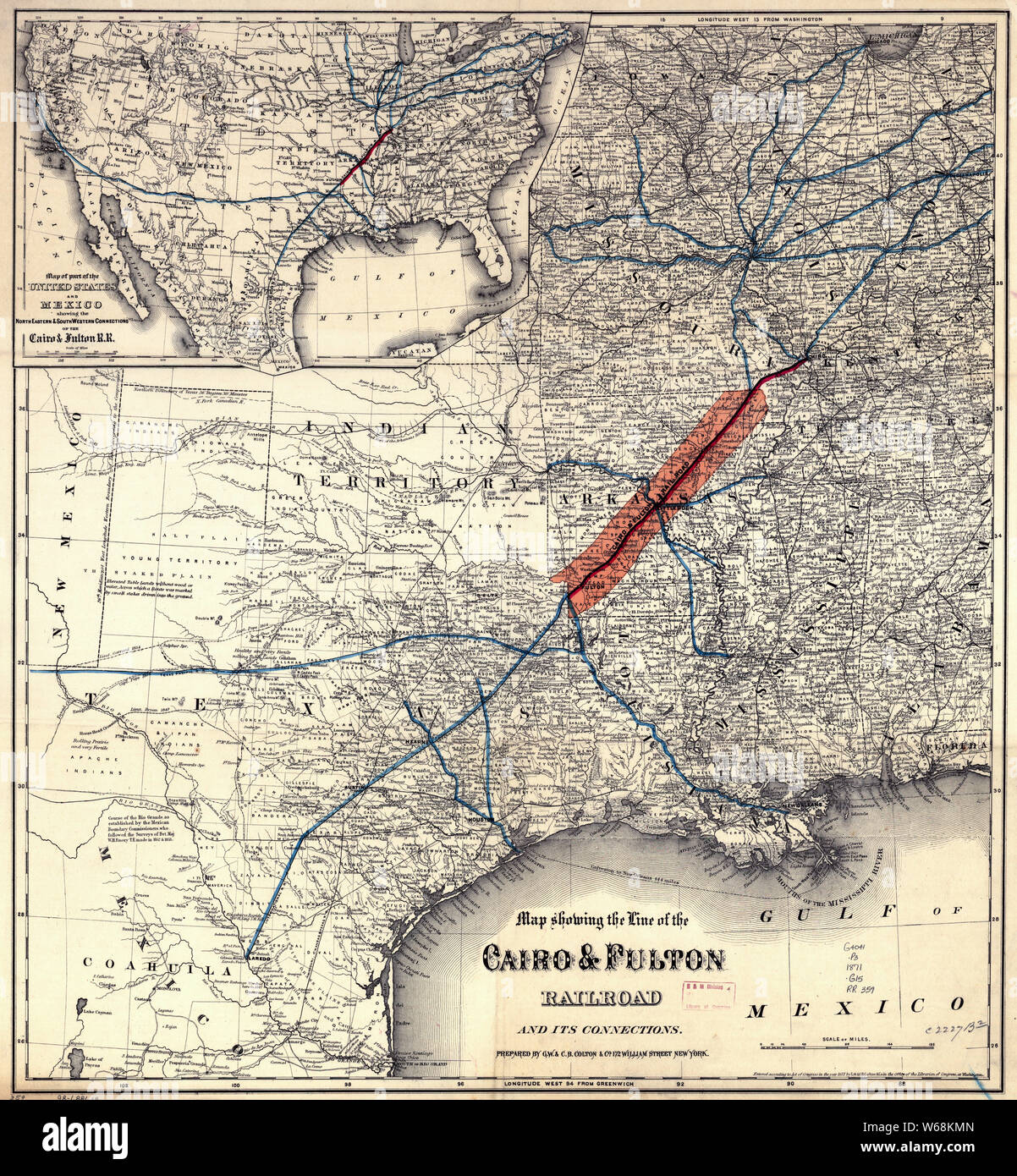 0220 Railroad Maps Map showing the line of the Cairo Fulton Railroad ...