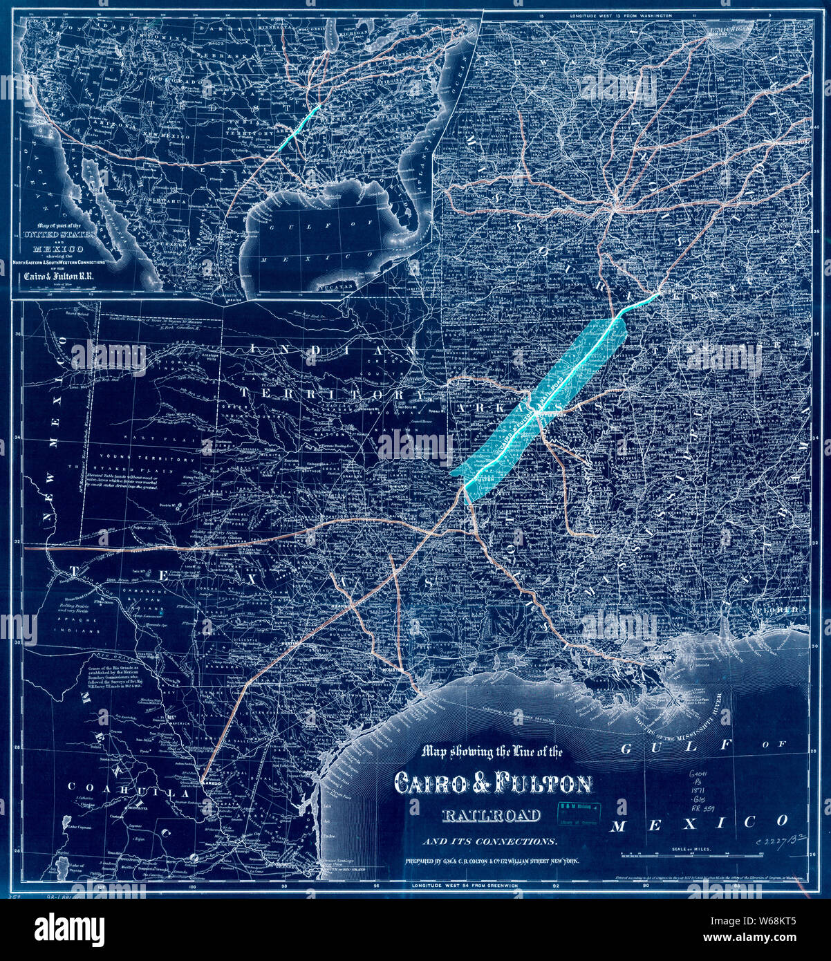 0220 Railroad Maps Map showing the line of the Cairo Fulton Railroad ...