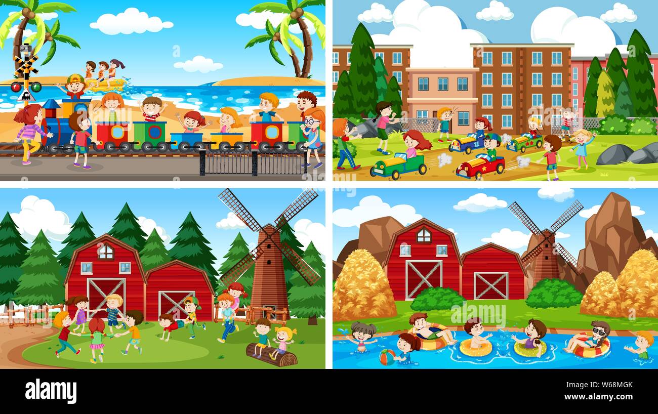 Set of scenes in nature setting illustration Stock Vector Image & Art ...