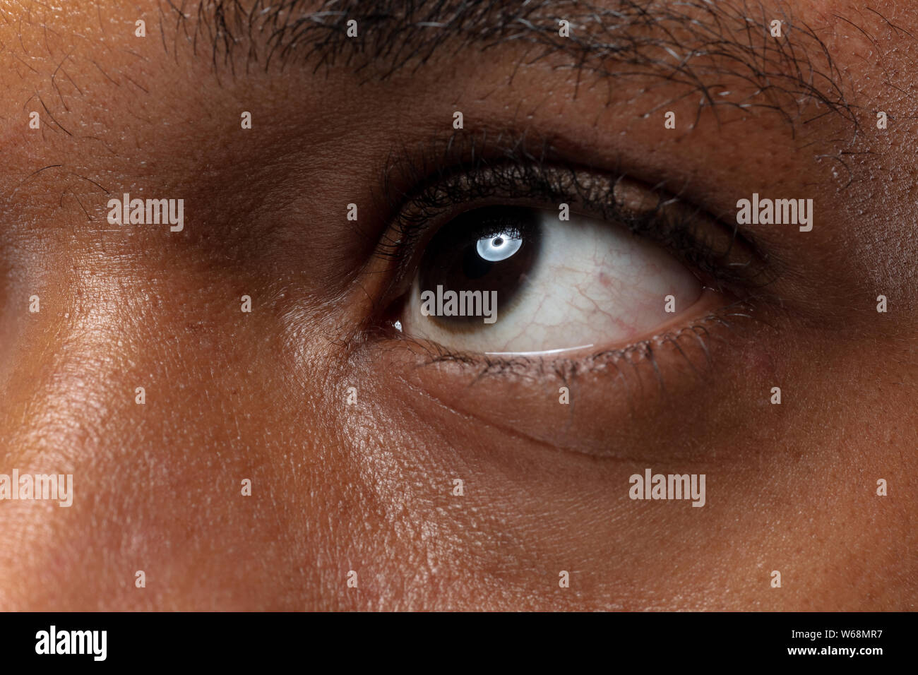 Close up portrait of young african-american man on blue background ...