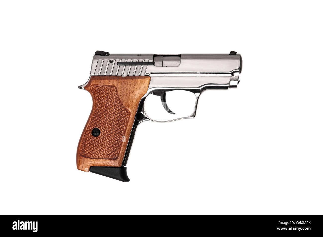 Silver gun pistol isolated on white background Stock Photo - Alamy