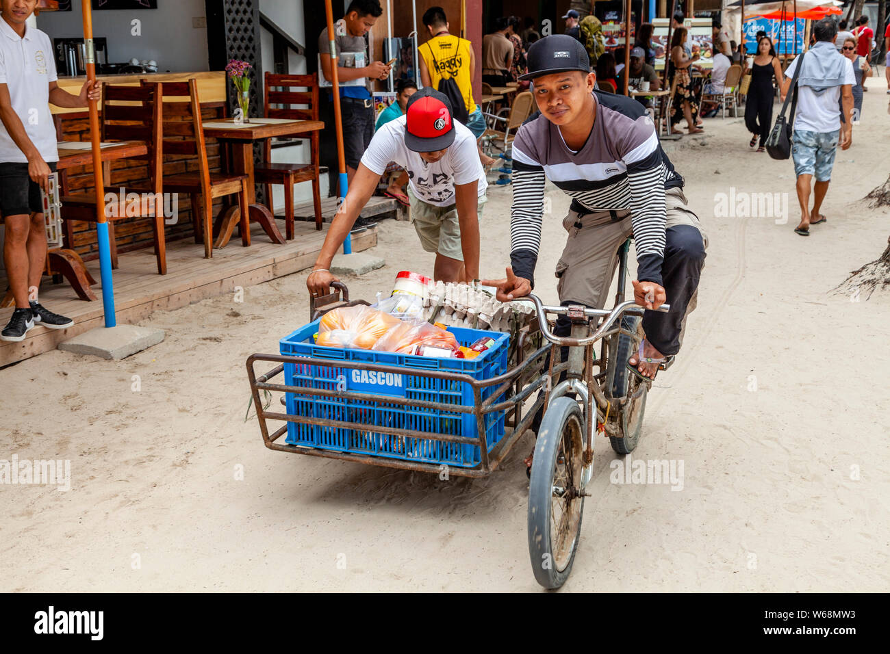 Food Being Delivered To Beachfront Cafes and Restaurants, Boracay ...