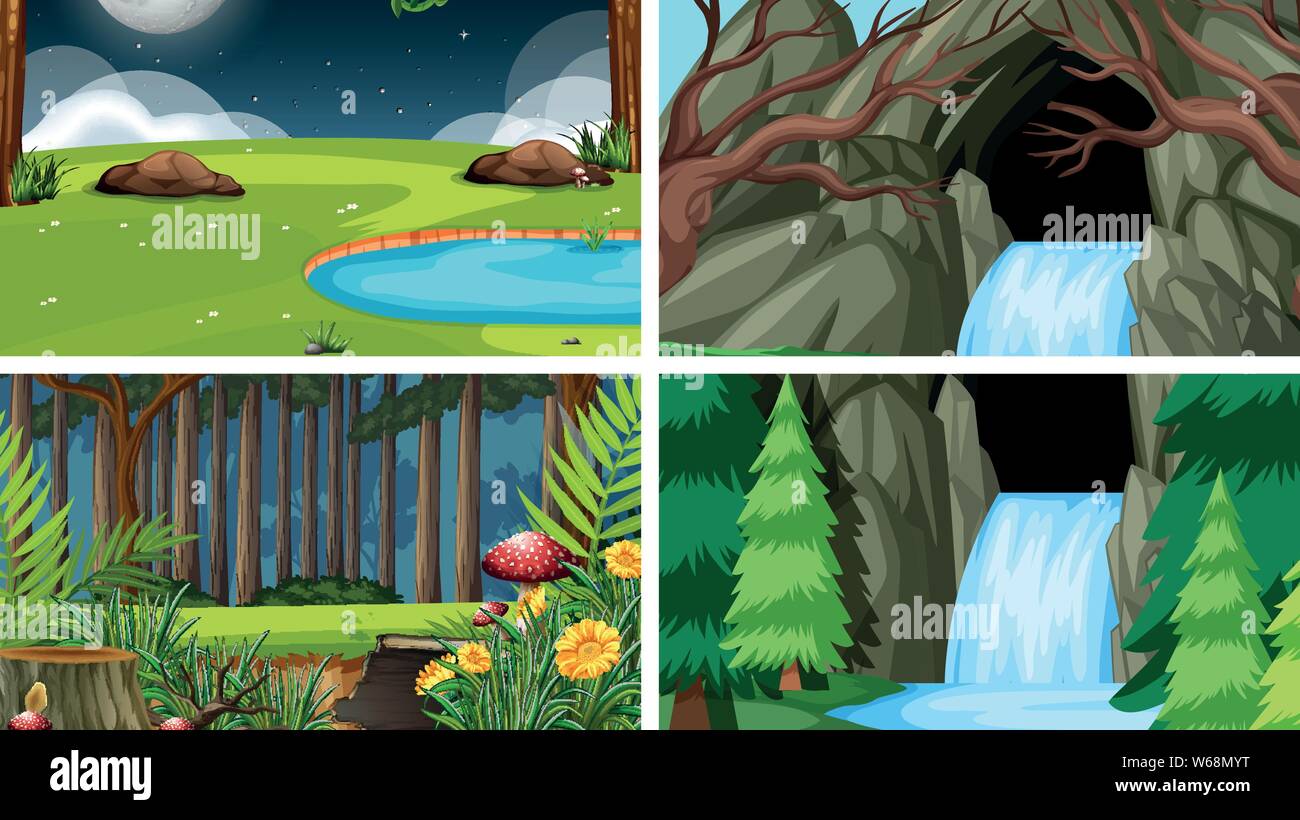 Set of scenes in nature setting illustration Stock Vector Image & Art ...