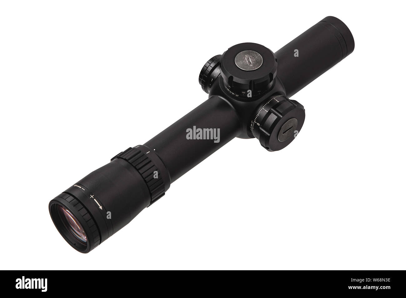 modern black optical scope for weapon isolated on white. sight scope ...