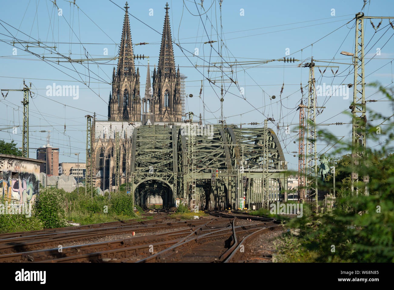 COLOGNE, GERMANY - JUNE 14, 2019: Urban infrastructure, railway system ...