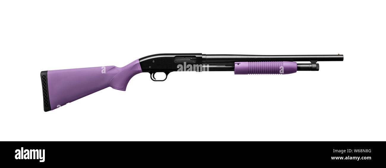 Shotgun with violet butt isolate on white background. Color weapon ...