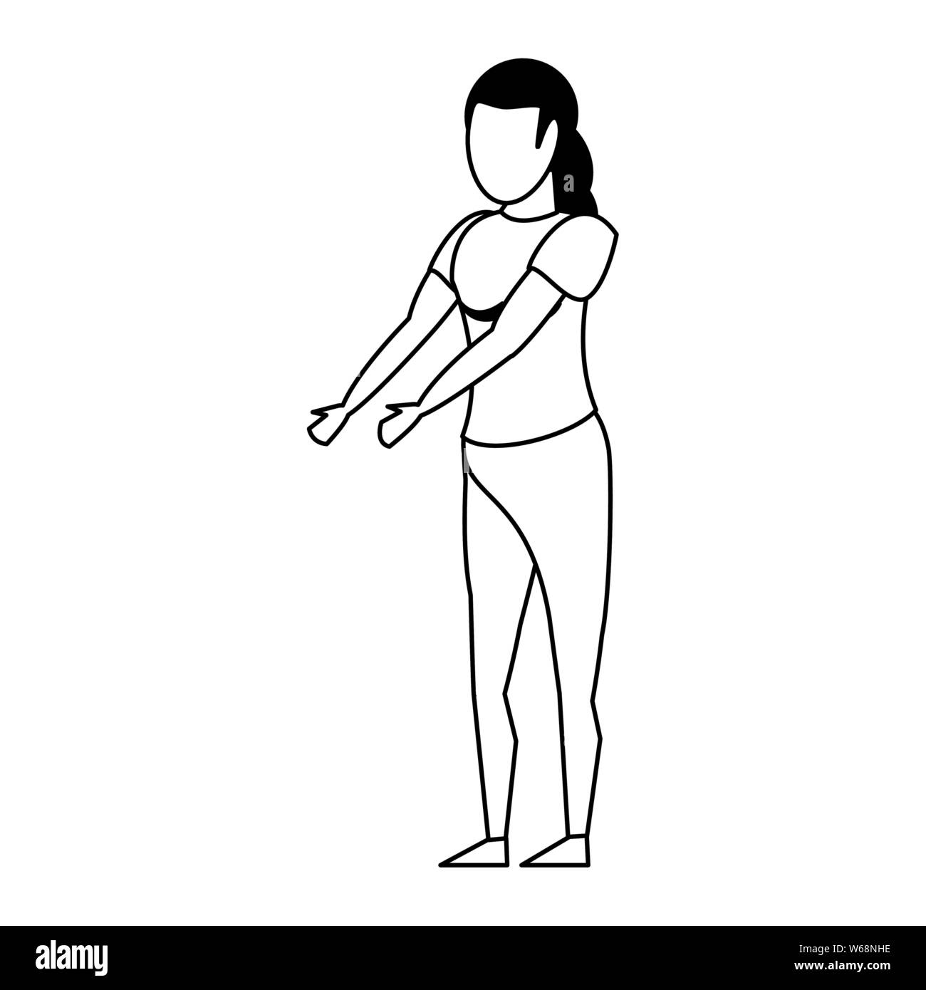 fitness sport exercise lifestyle cartoon in black and white Stock ...