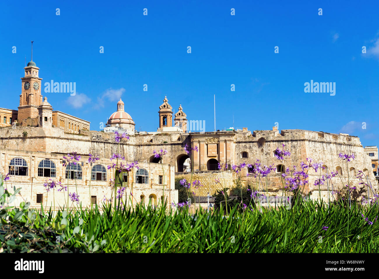 View of the Senglea Wall with churches in the background in Malta Stock ...