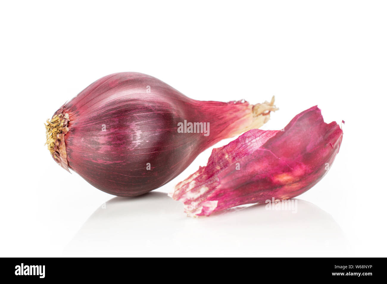 Group of one whole one piece of stale red onion isolated on white ...