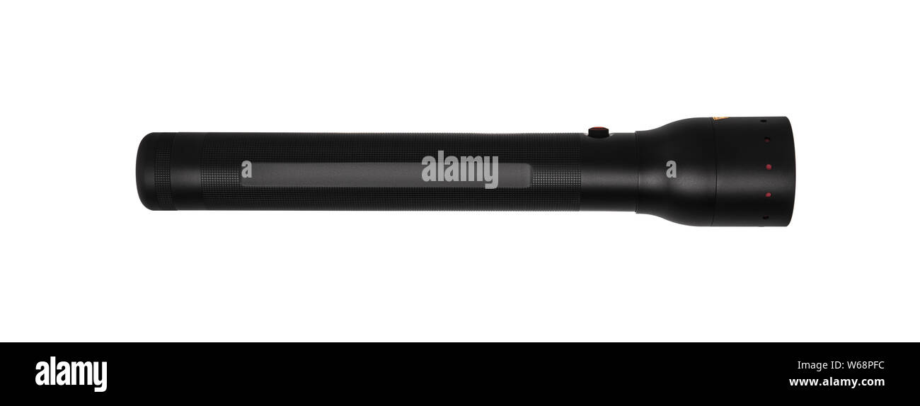 modern black metal flashlight isolated on white background Stock Photo ...