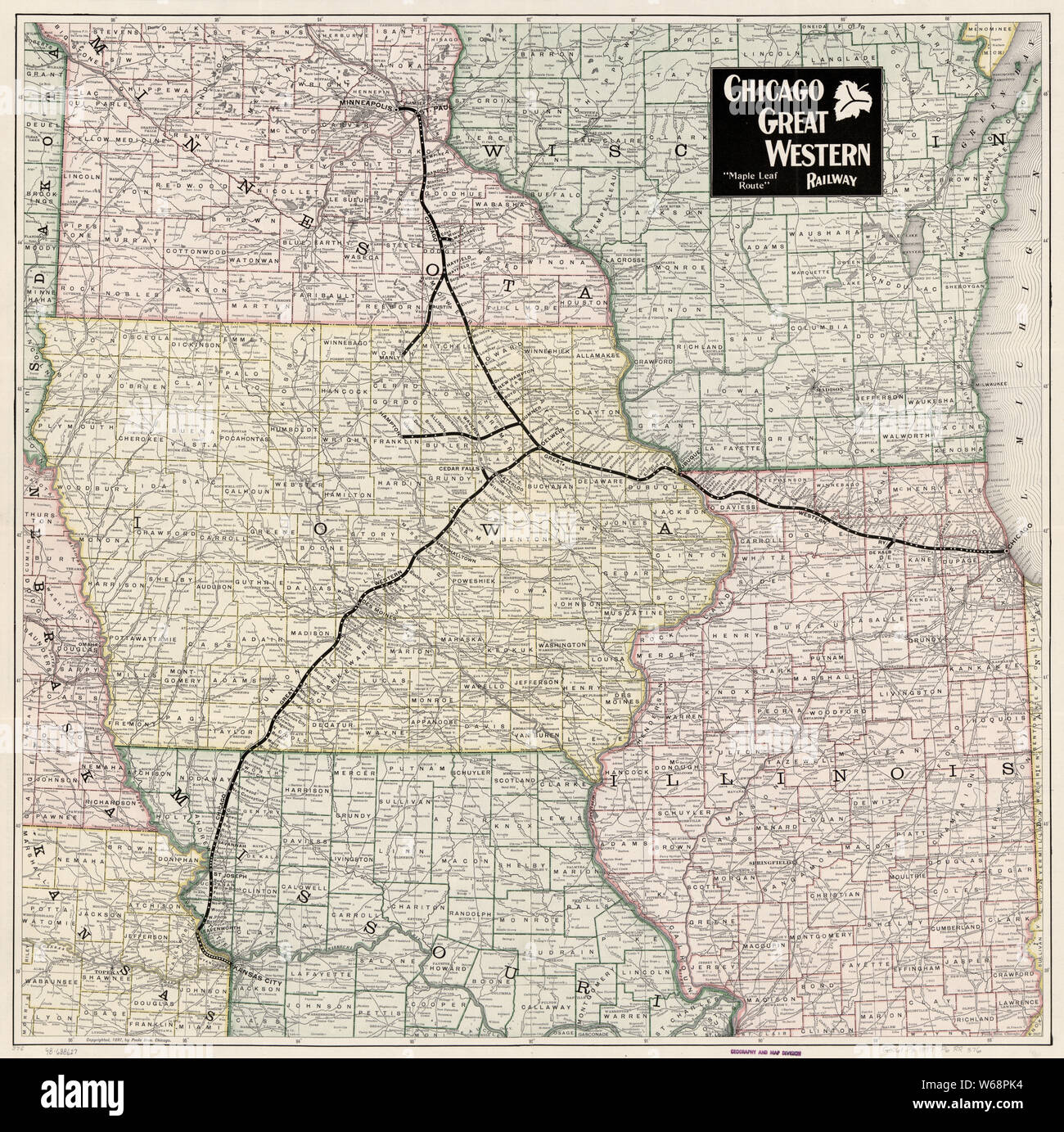 0232 Railroad Maps Chicago Great Western Railway ''Maple Leaf Route ...