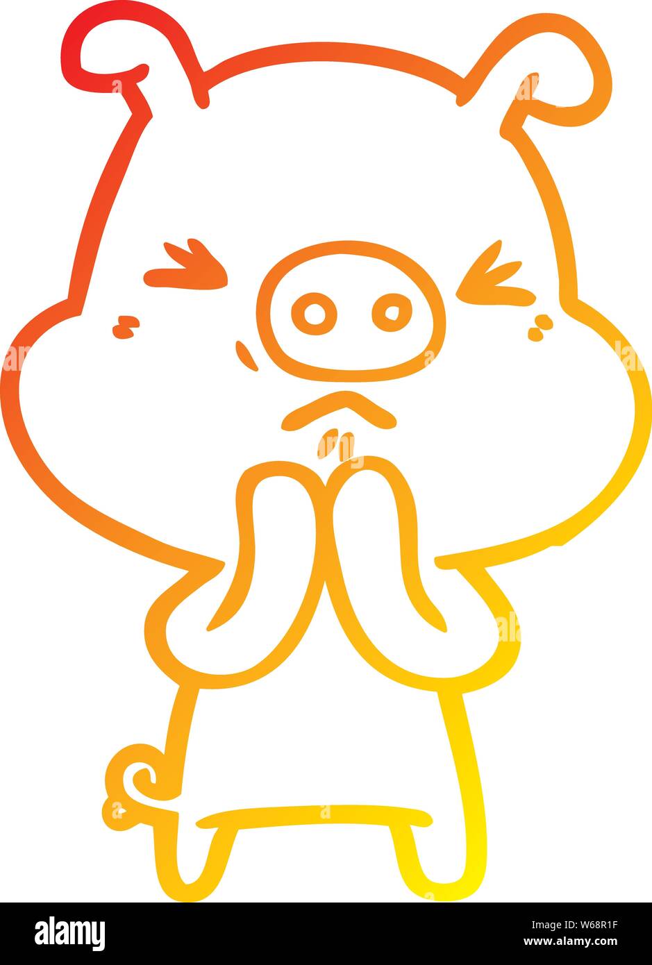 warm gradient line drawing of a cartoon grumpy pig Stock Vector Image ...