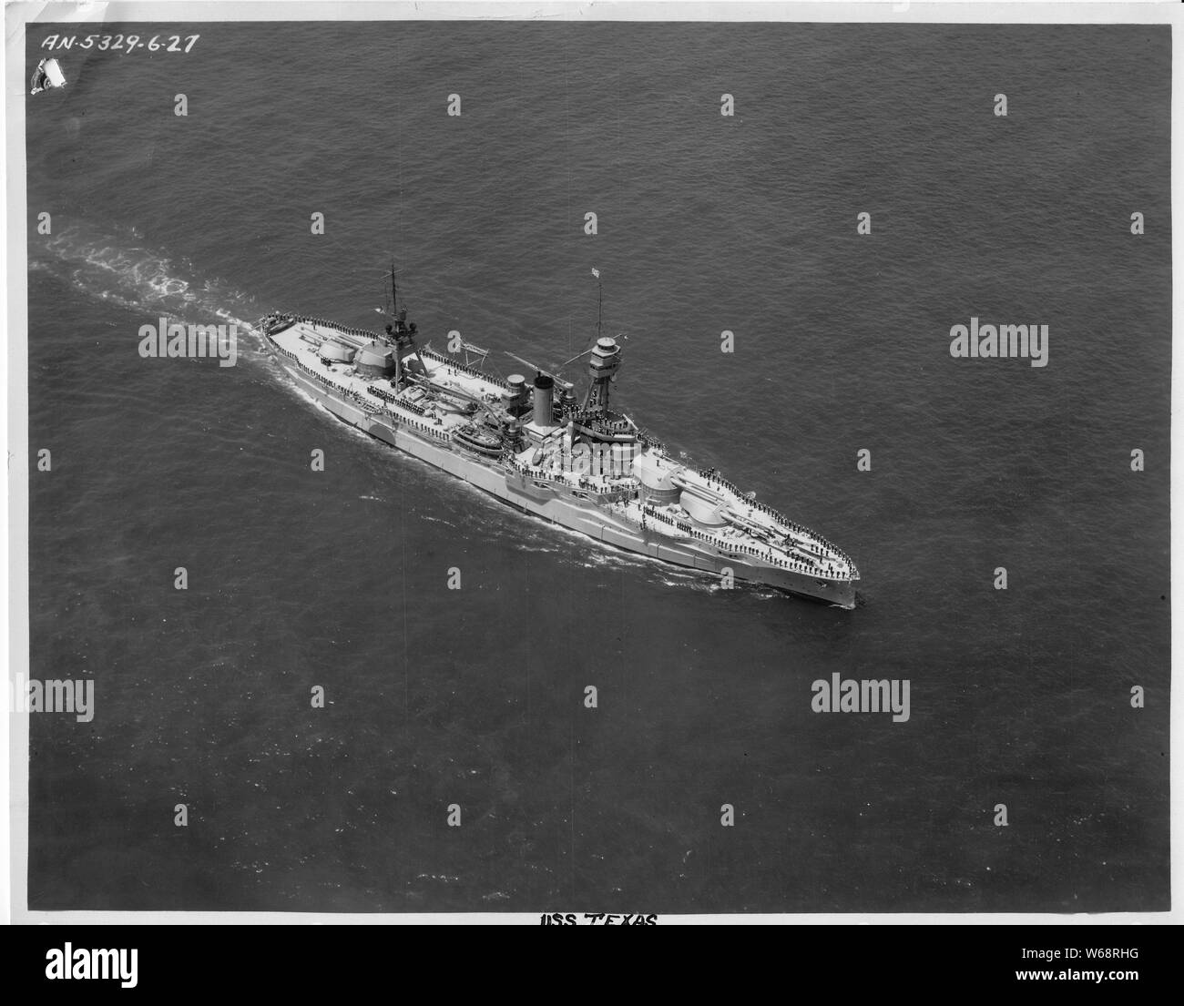 USS Texas; Aerial view of the USS Texas during a presidential naval ...