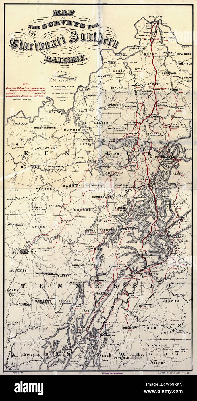 0237 Railroad Maps Map of the surveys of the Cincinnati Railway W A ...
