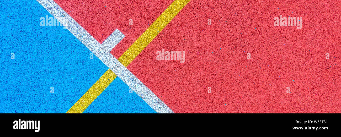 Colorful sports court background. Top view to red and blue field rubber ...
