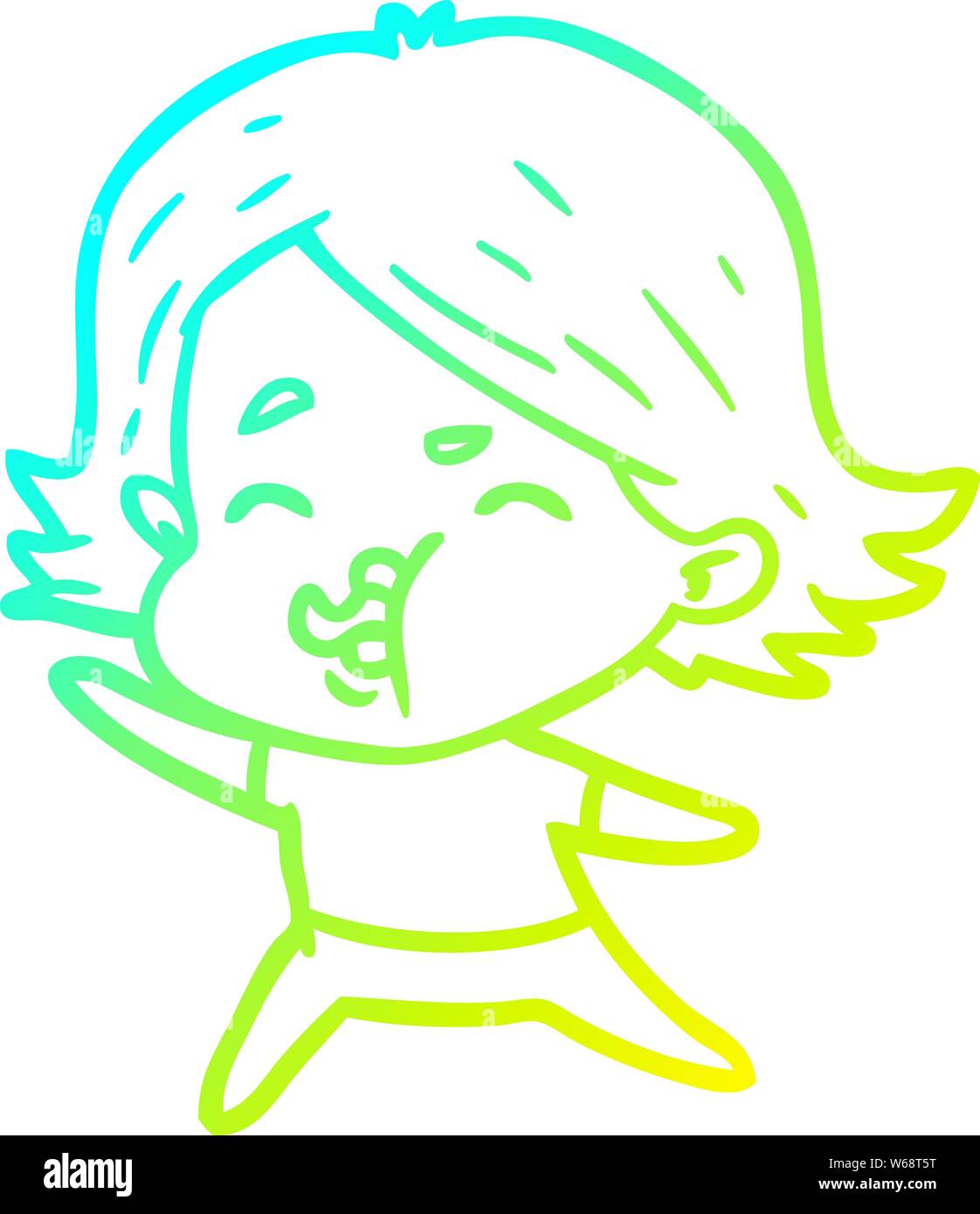 cold gradient line drawing of a cartoon girl pulling face Stock Vector ...