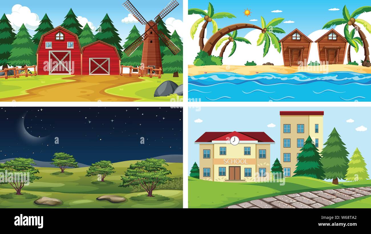 Set of scenes in nature setting illustration Stock Vector Image & Art ...
