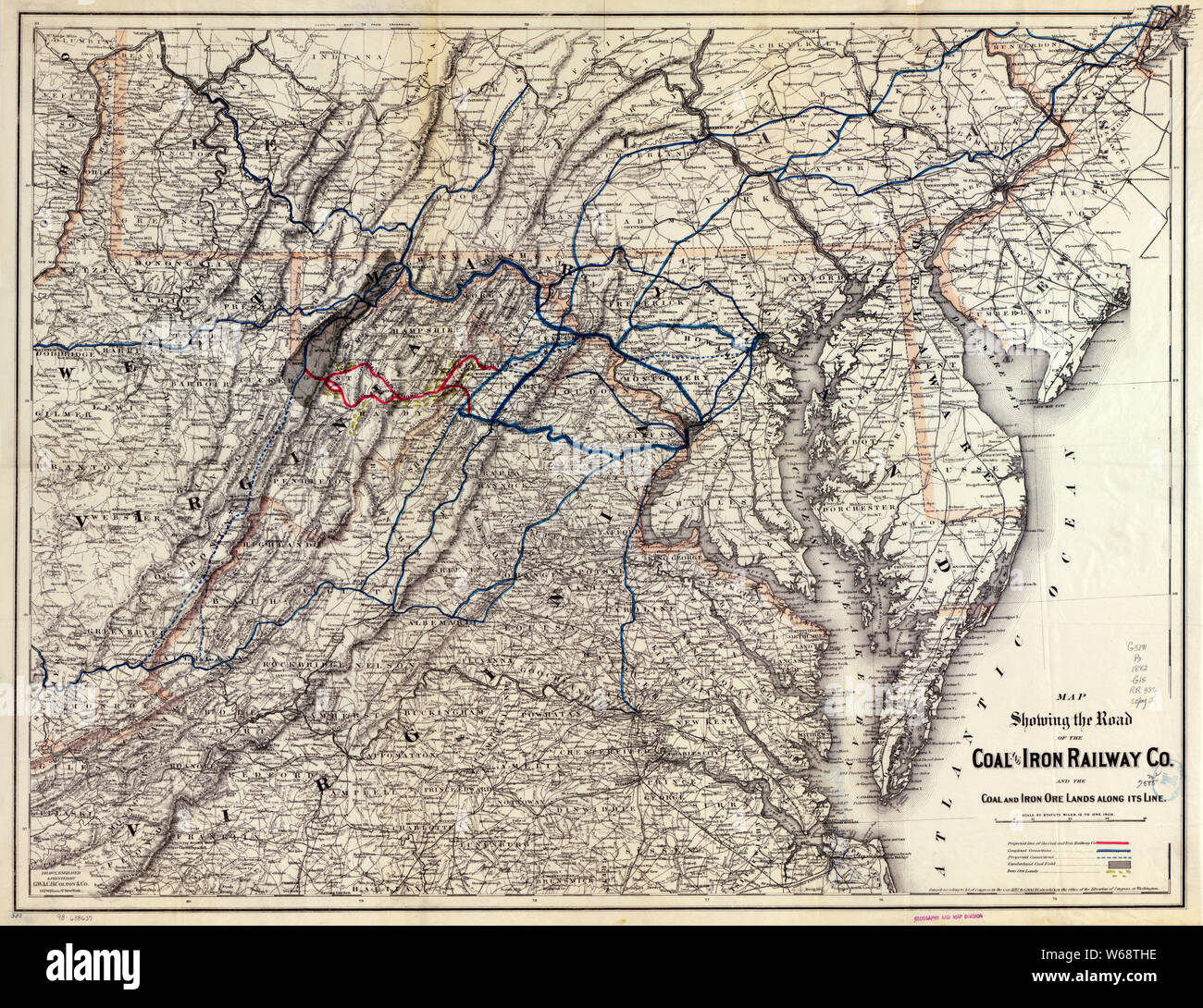 0242 Railroad Maps Map showing the road of the Coal and Iron Railway Co ...