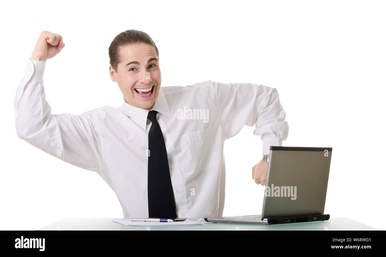 Businessman gesturing with emotions on a white background Stock Photo ...