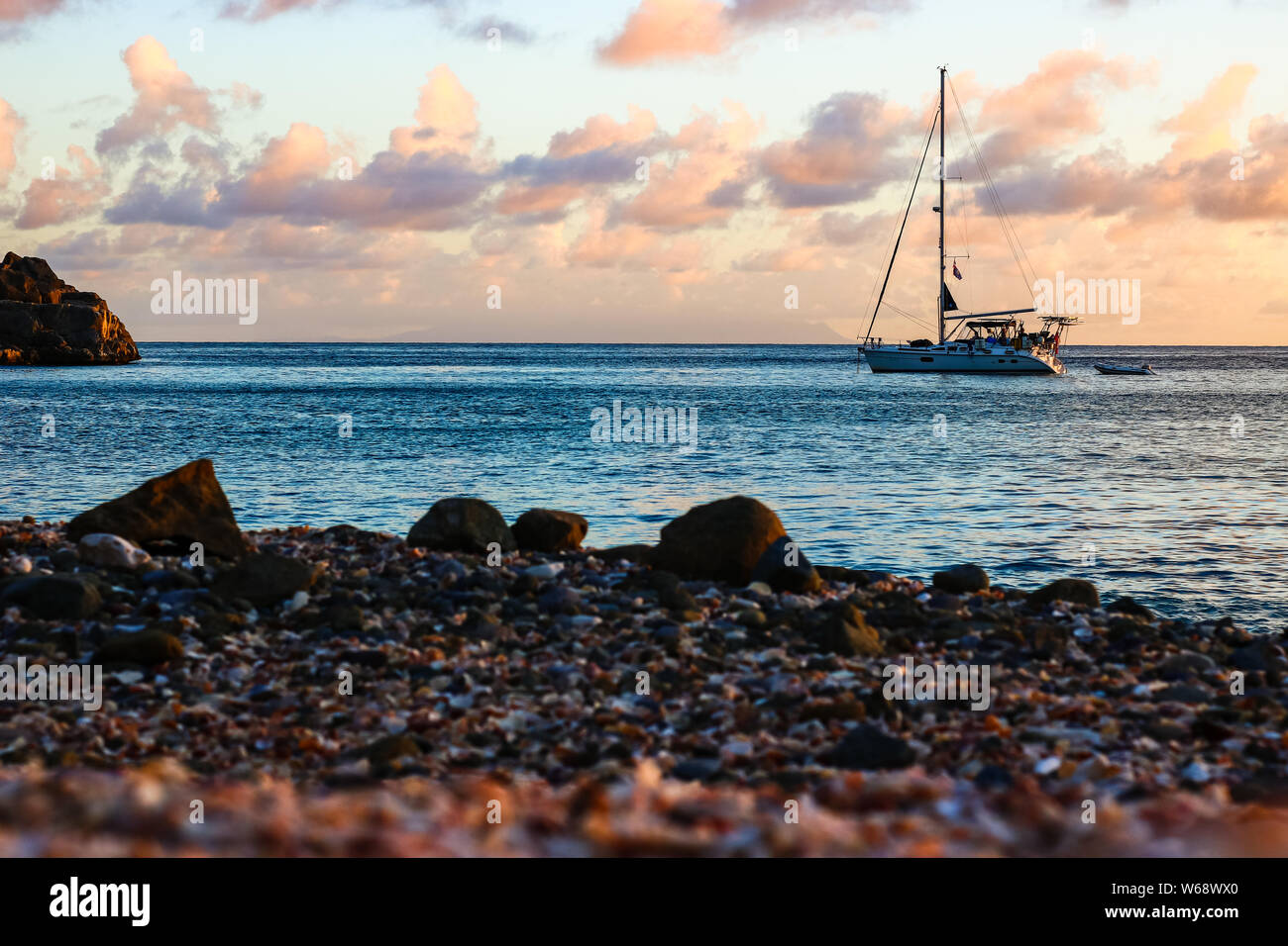 St. Barth’s Island (St. Bart’s Island), Caribbean. Sailing boat with a ...