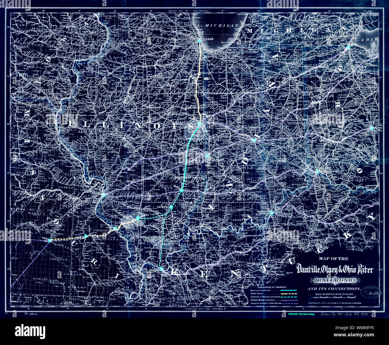 0250 Railroad Maps Map of the Danville Olney Ohio River Railroad and ...