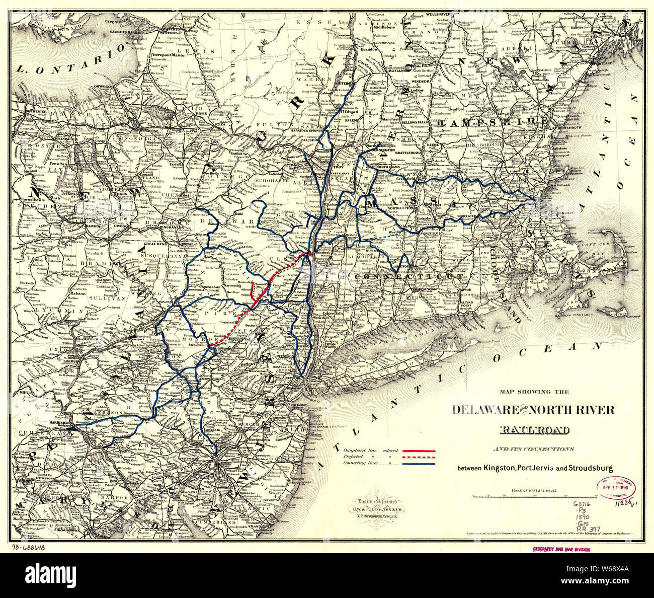 0251 Railroad Maps Map showing the Delaware and North River Railroad ...