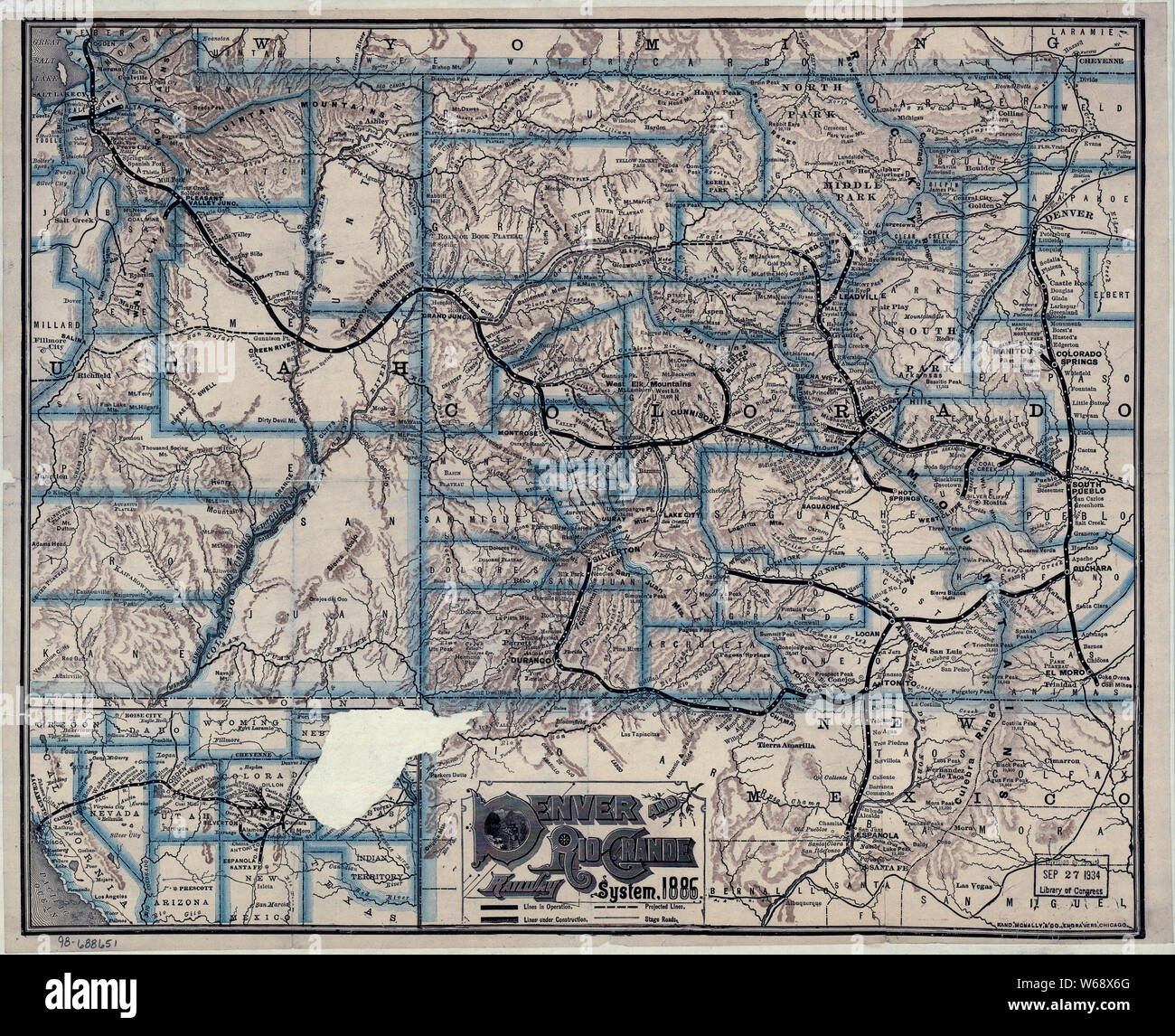 0253 Railroad Maps Denver and Rio Grande Railway System 1886 Rebuild ...