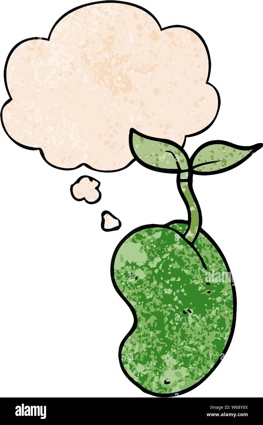 cartoon sprouting seed with thought bubble in grunge texture style ...