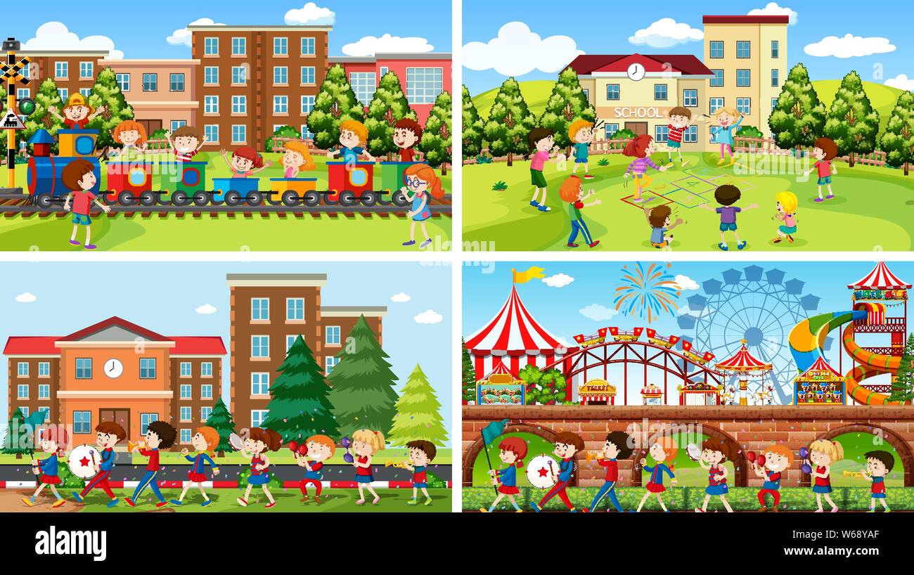 Set of scenes in nature setting illustration Stock Vector Image & Art ...